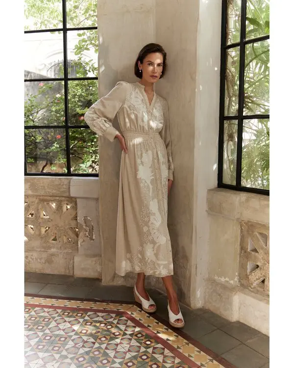 HOBBS LONDON Frida Button Front Lace Trim Dress