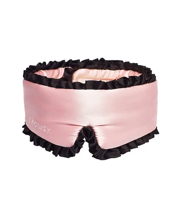 DROWSY Sleep In The City Silk Sleep Mask - Powder Pink Black Trim