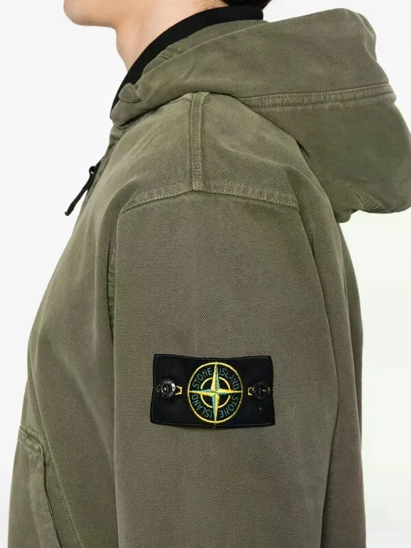 Stone Island Hooded Zip-up Sweatshirt - Green