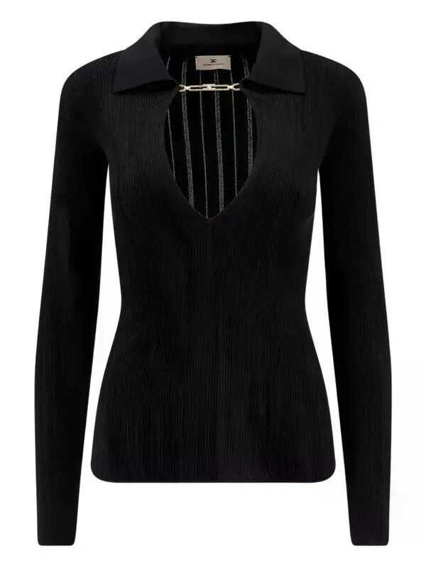 Elisabetta Franchi Ribbed Knit Polo-neck Top