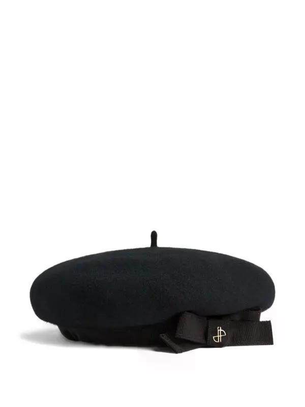 Patou Wool Beret With Grosgrain Bow - Black