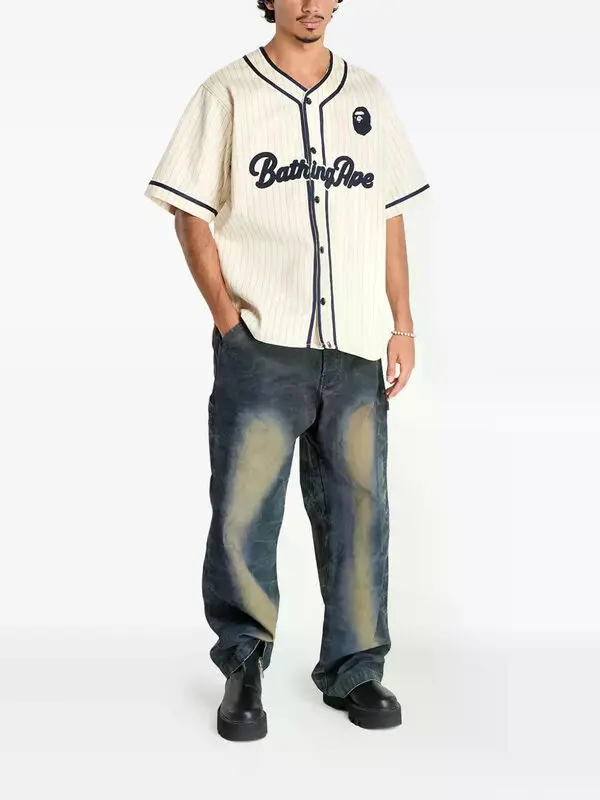 A BATHING APE Pinstripe Baseball Shirt