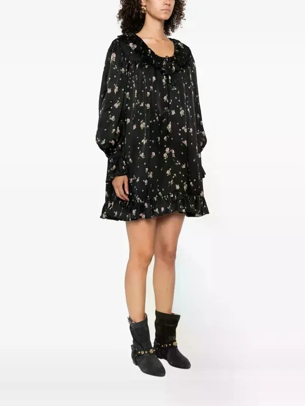 Chloé Floral Ruffled Mini Dress - Black
