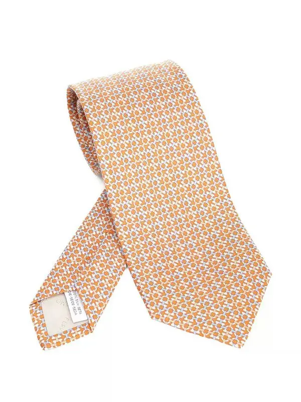 FERRAGAMO Gancini-pattern Silk Tie - Orange