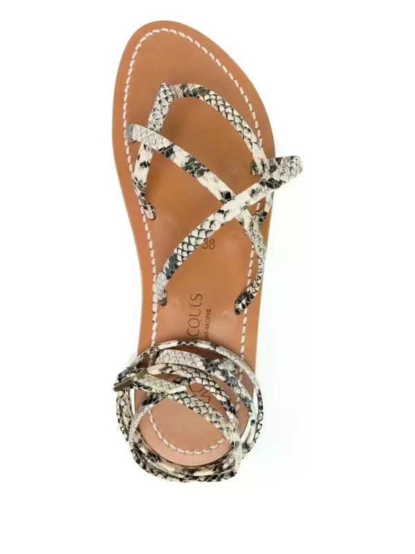K.JACQUES Snakeskin Leather Ankle-tie Sandals