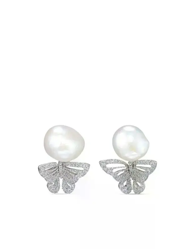 ANABELA CHAN 18kt Gold Butterfly Pearl And Diamond Earrings - Silver