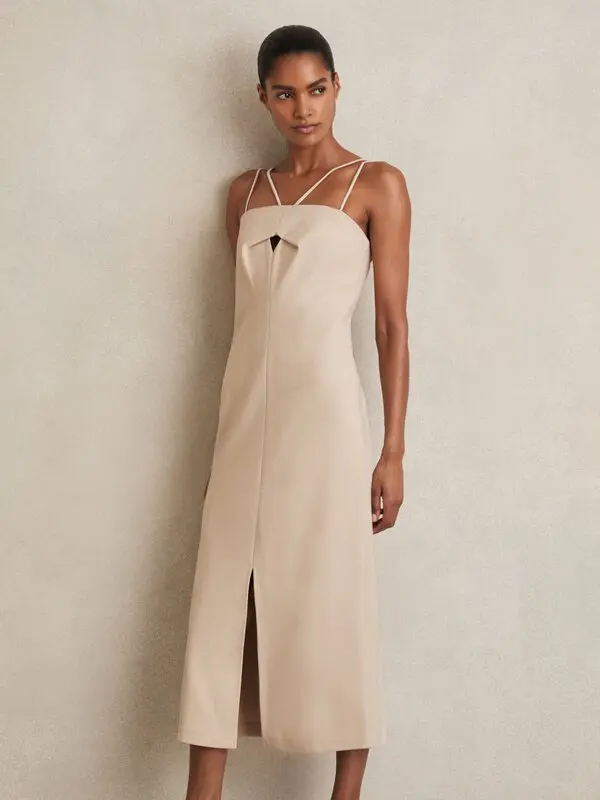 REISS Juni Double Strap Cut-out Midi Dress - Beige