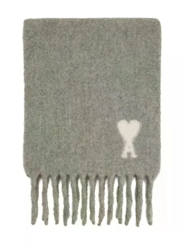 AMI Paris De Coeur Fringed Scarf - Grey