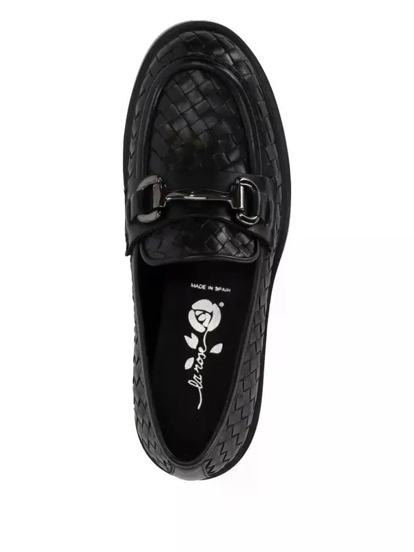 LA ROSE Woven Leather Loafers - Black