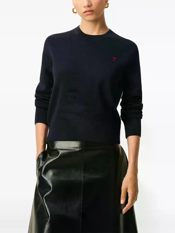 AMI Paris Wool Crewneck Sweater With De Coeur Embroidery