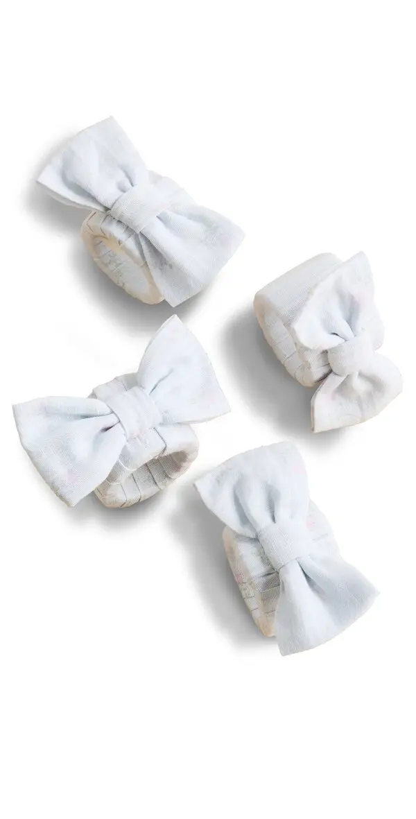LoveShackFancy Yarn Dye Printed Bow Napkin Rings Set Of 4 - Summer Skies