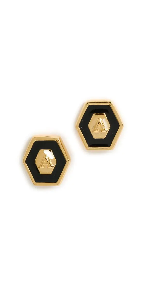 GWEN BELOTI Initial Hex Stud Earrings - A