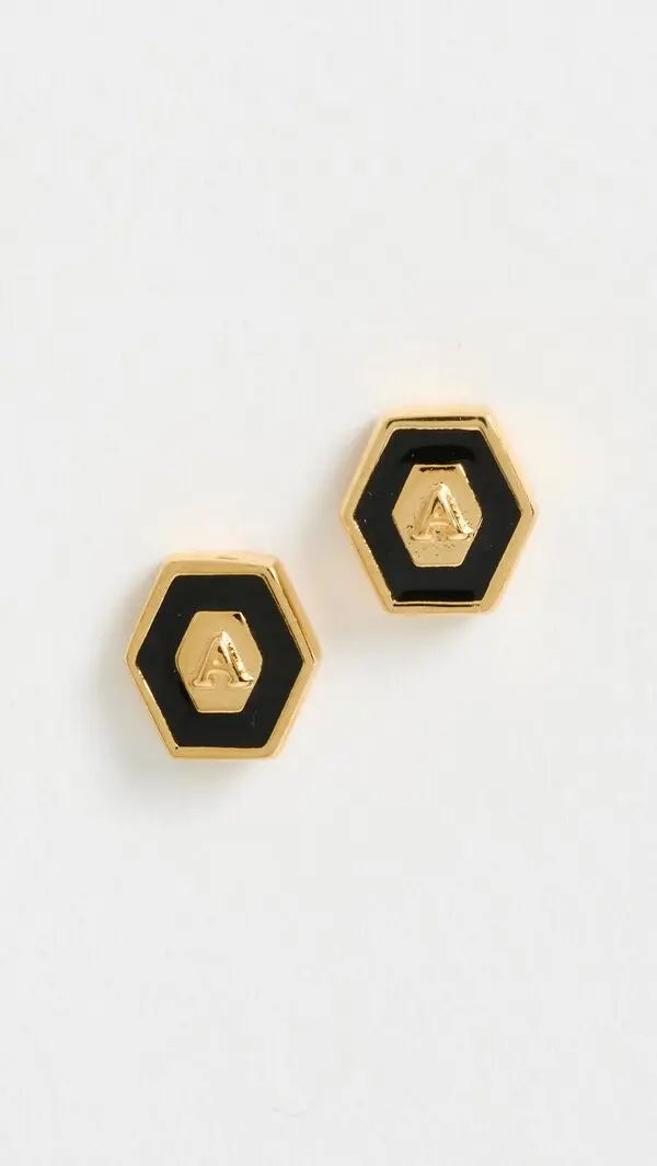 GWEN BELOTI Initial Hex Stud Earrings - A