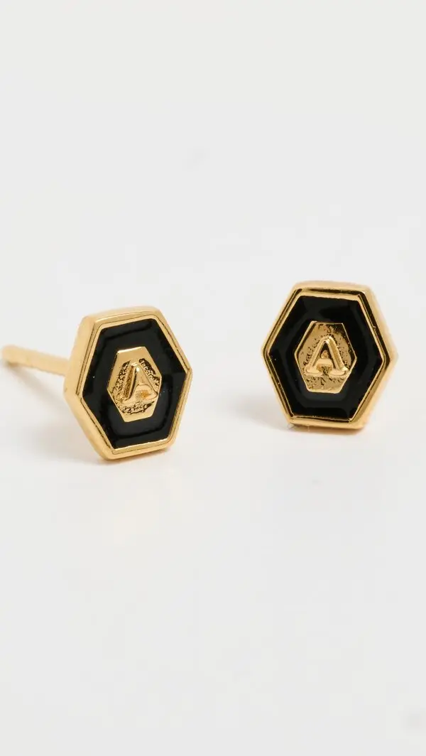 GWEN BELOTI Initial Hex Stud Earrings - A
