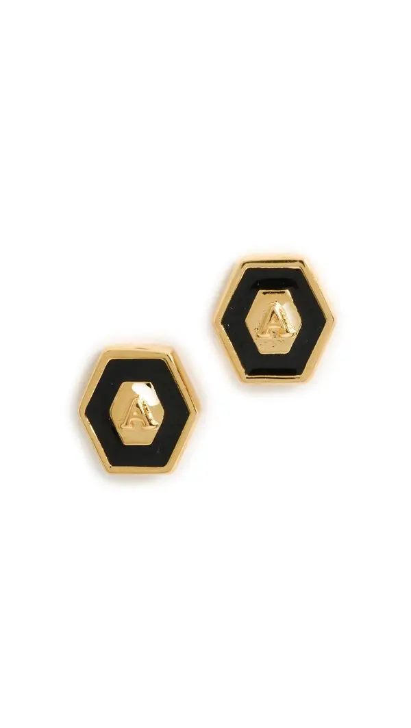 GWEN BELOTI Initial Hex Stud Earrings - A