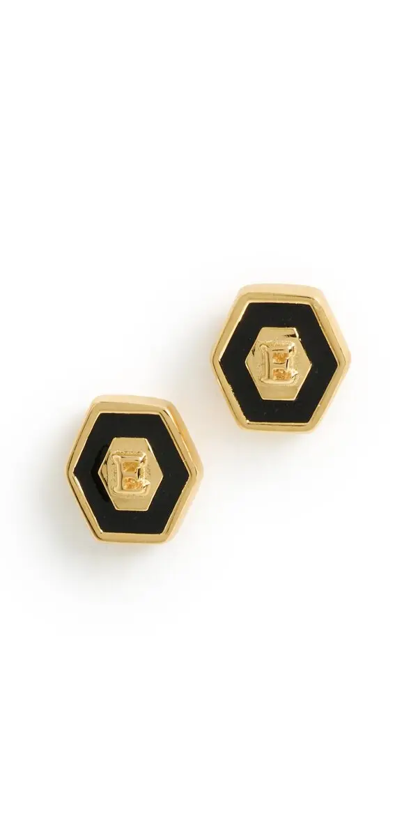GWEN BELOTI Initial Hex Stud Earrings - E