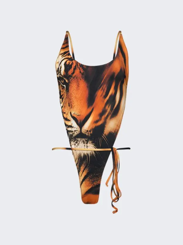 SKIMS X Roberto Cavalli Tie-waist One-piece Swimsuit - Brown