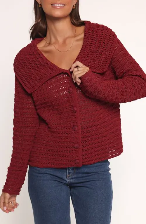 PETAL & PUP Lyra Sheer Cardigan - Burgundy