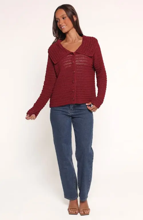 PETAL & PUP Lyra Sheer Cardigan - Burgundy