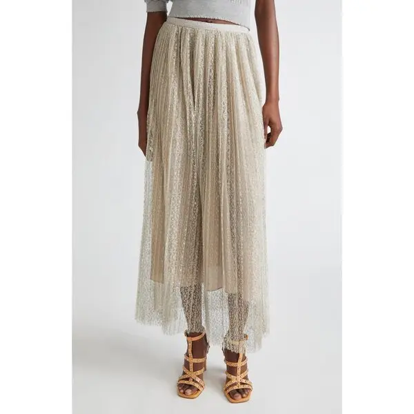 Ulla Johnson Maren Lace Pleated Maxi Skirt - Sterling Silver