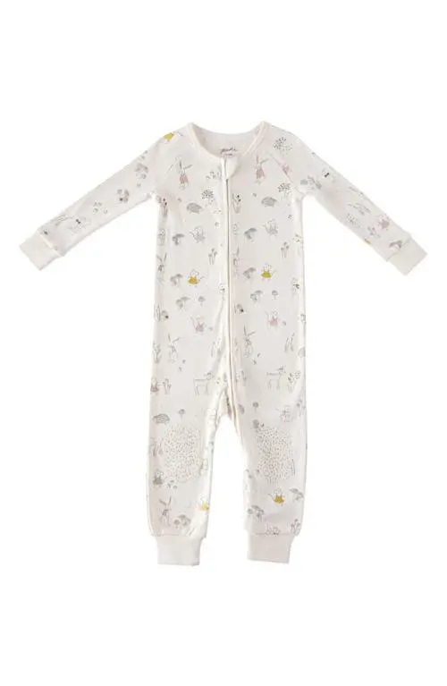 PEHR Print Rib Organic Cotton Fitted One-piece Pajamas - Magical Forest