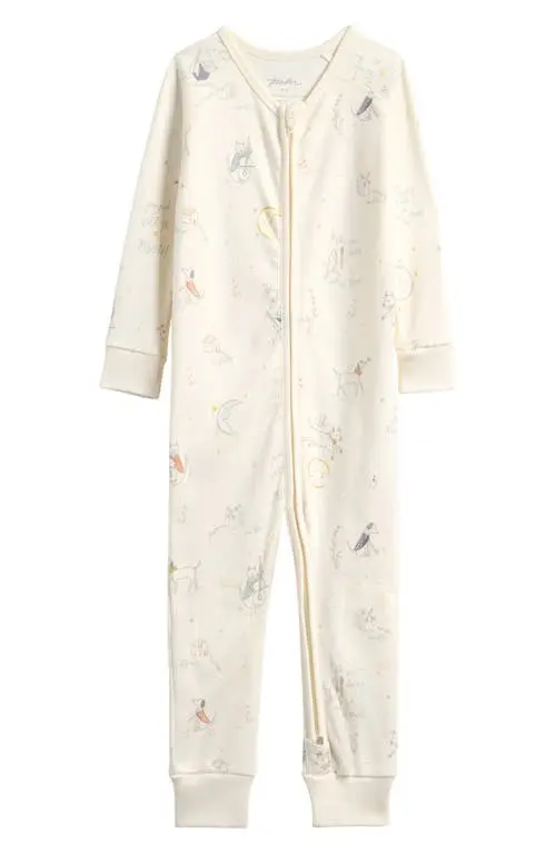 PEHR Print Rib Organic Cotton Fitted One-piece Pajamas - Over The Moon