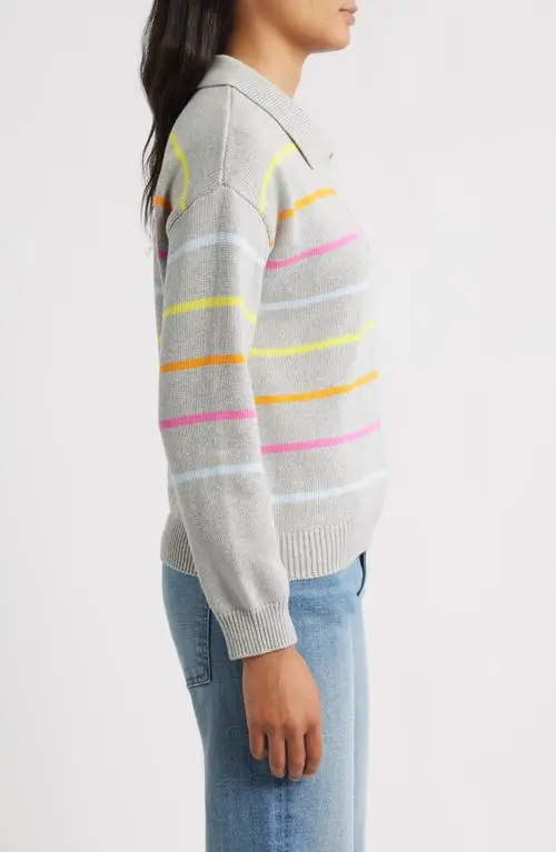 HATLEY Stripe Johnny Collar Sweater - Grey