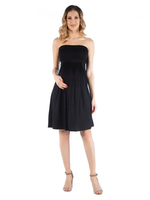 24SEVEN COMFORT APPAREL Maternity Knee Length Strapless Mini Dress - Black
