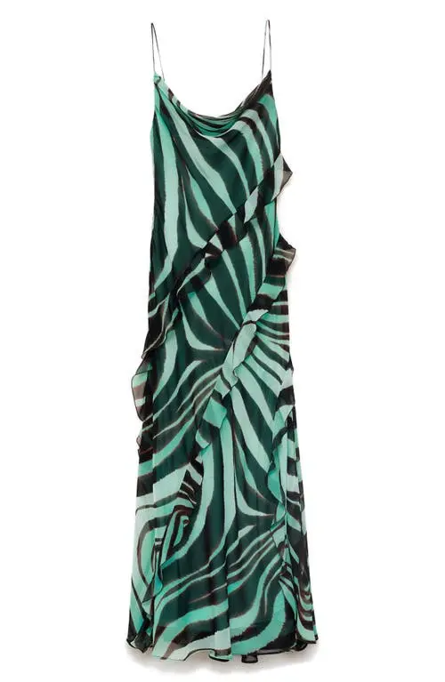 Mango Zebra Print Ruffle Slip Dress