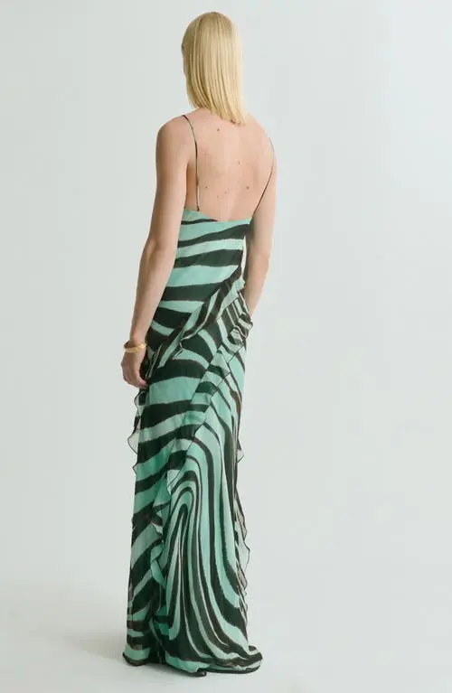 Mango Zebra Print Ruffle Slip Dress