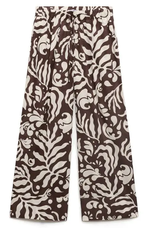 Mango Printed Cotton Wide Leg Pants - Brown