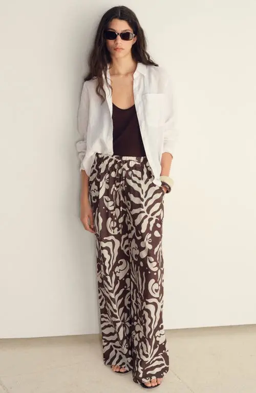 Mango Printed Cotton Wide Leg Pants - Brown