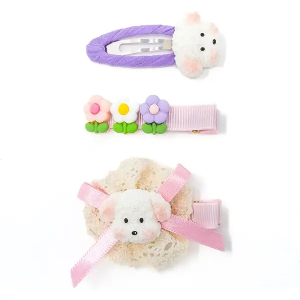 PUTTISU 3-piece Hair Clip Set - Lilac Puppy Garden - Lavender