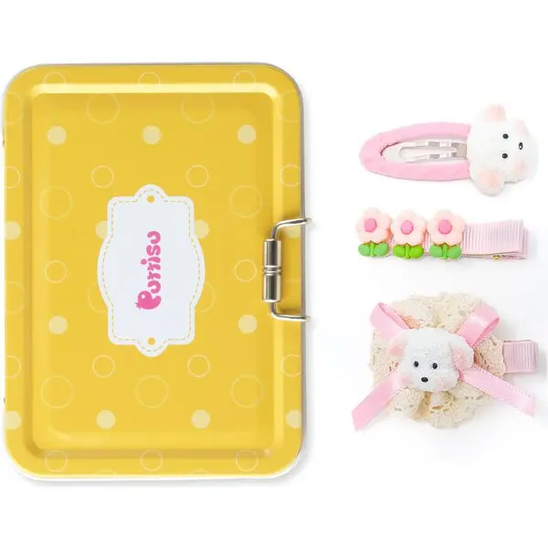 PUTTISU 3-piece Hair Clip Set - Rosy Puppy Hug - Pink