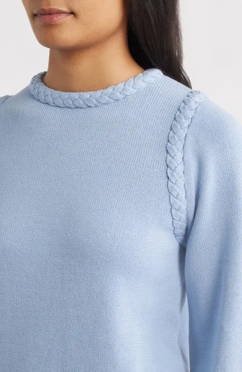 HATLEY Braided Cotton Crewneck Sweater - Denim Blue