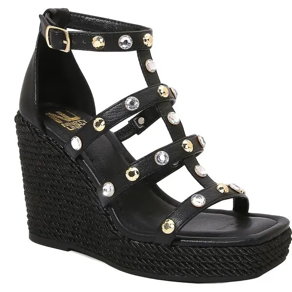 NINETY UNION Jewel Multi Strap Wedge Sandal - Black