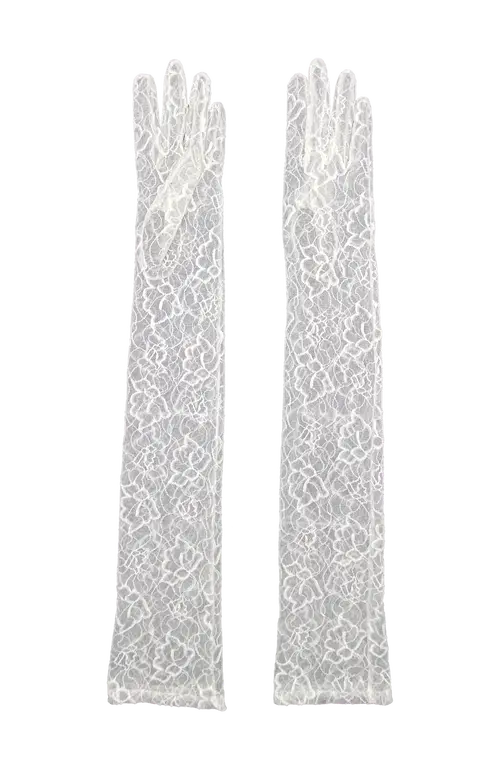 AGNELLE Long Lace Gloves - White