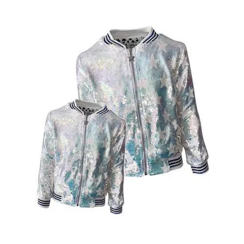 LOLA + THE BOYS Iridescent Star Sequin Bomber