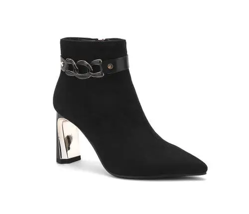NINETY UNION Chain Ornament Metal Heel Bootie - Black
