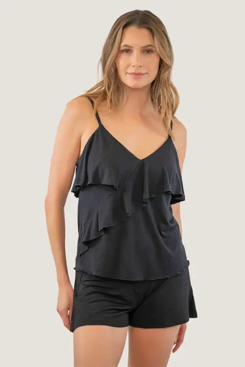 JJWINKS Frill Seeker Lounge & Sleep Top - Black