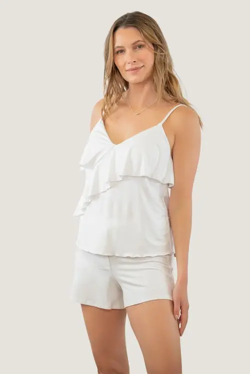JJWINKS Frill Seeker Lounge & Sleep Top - White