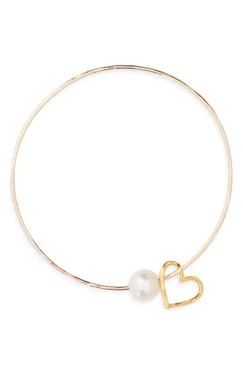 KIARA BY KI-ELE Floating Heart & Pearl Bangle Bracelet