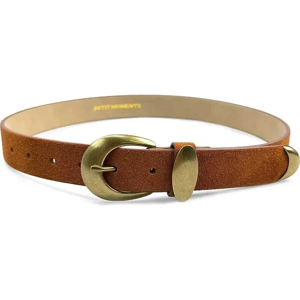 PETIT MOMENTS Marfa Leather Belt - Brown Suede/gold