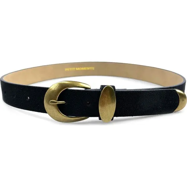 PETIT MOMENTS Marfa Leather Belt - Navy Suede/gold