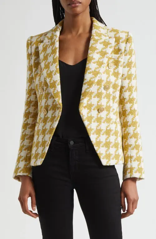 L'Agence Marie Houndstooth Tweed Double Breasted Blazer - Ceylon Yellow Houndstooth