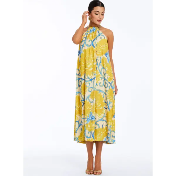 Mestiza New York Bijou Halter Printed Midi Dress - Yellow