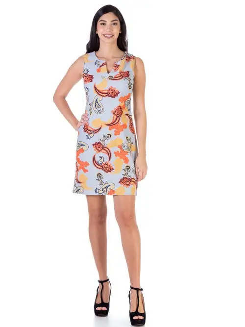 24SEVEN COMFORT APPAREL Petite Paisley Print Sleeveless Shift Dress