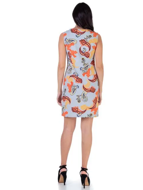 24SEVEN COMFORT APPAREL Petite Paisley Print Sleeveless Shift Dress
