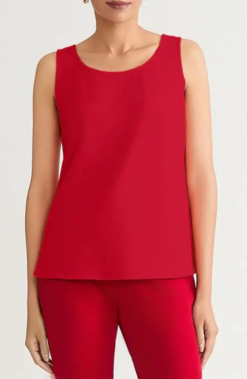 Ming Wang Deco Scoop Neck Stretch Crepe Tank - Holiday