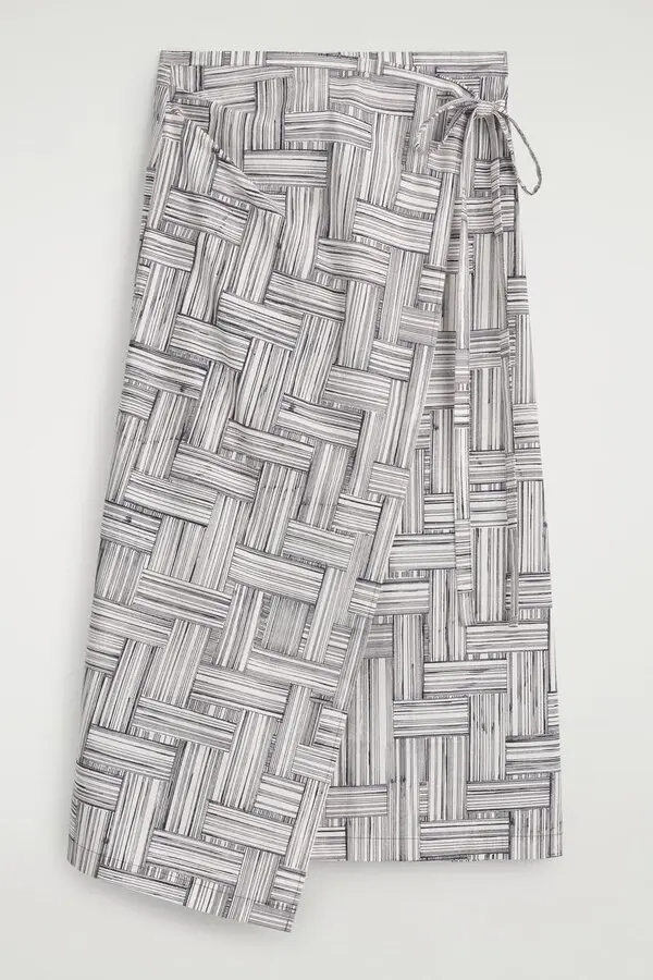 Cos Printed Cotton Wrap Skirt - Navy